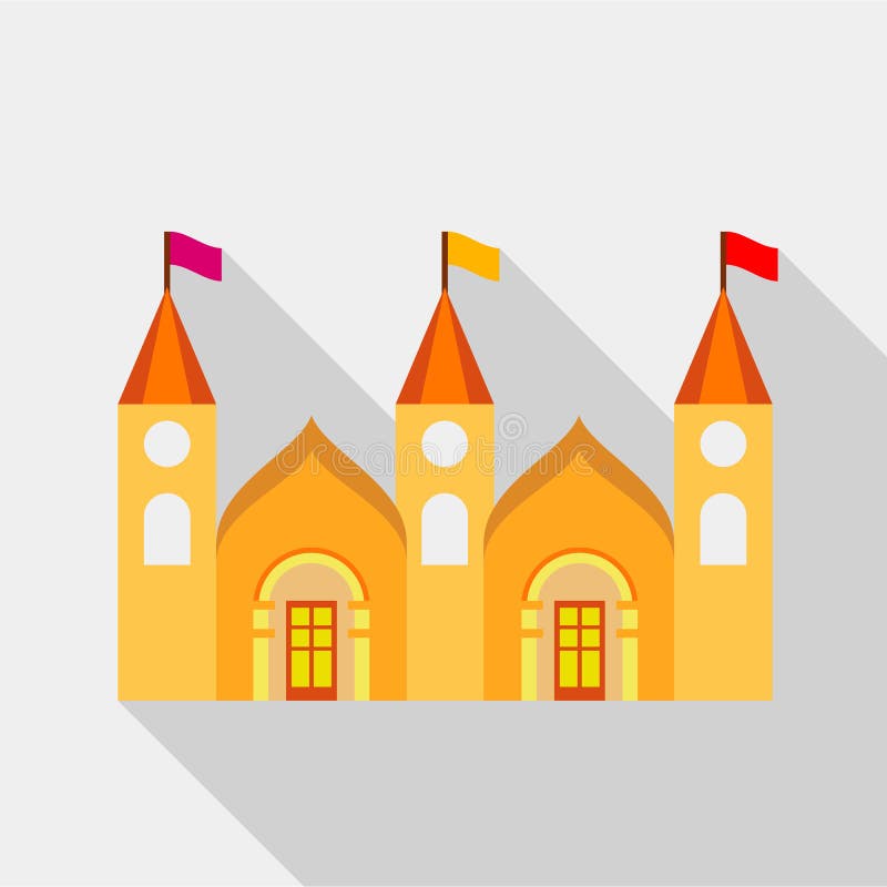 Residential Mansion with Towers and Flags Icon Stock Vector ...