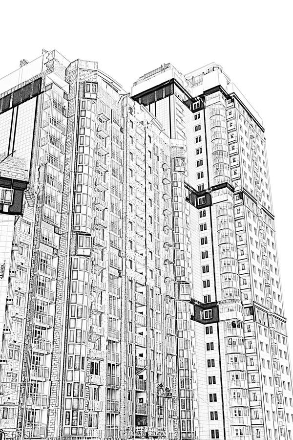 Residential Multi-storey Building. Bottom View. Pencil Sketch Stock ...