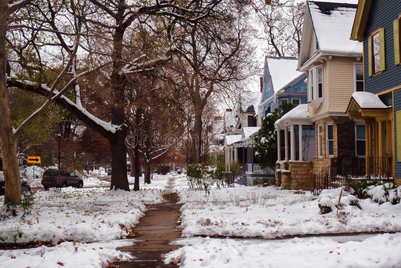 Residential Neighborhood after Snowfall Stock Photo - Image of copy ...