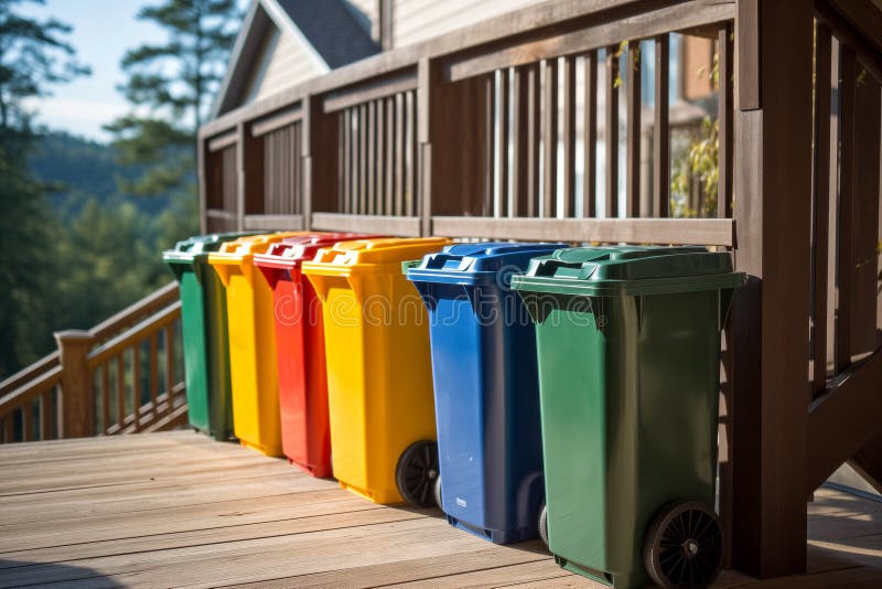 Residential Recycling Bins. Background with Selective Focus and Copy ...