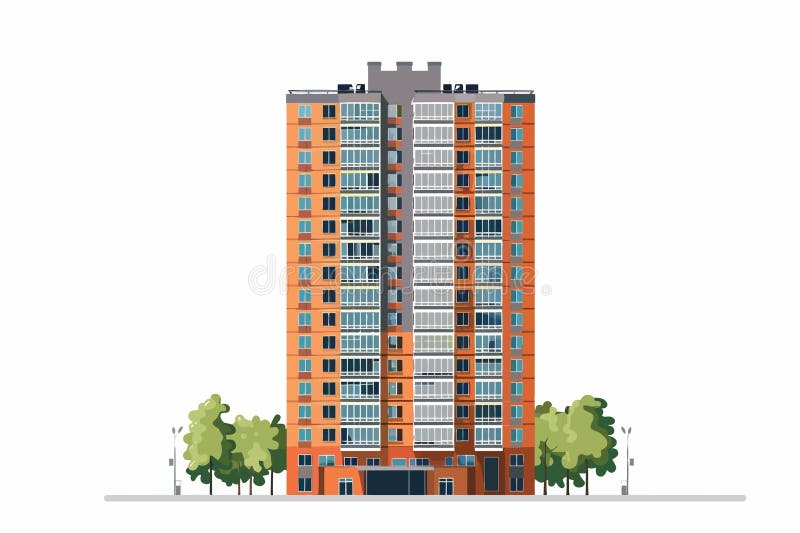 Residential Skyscraper Front View of Full Length Isolated Illustration ...