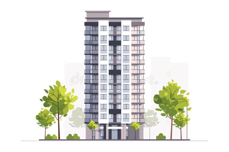 Residential Skyscraper Front View of Full Length Isolated Illustration ...