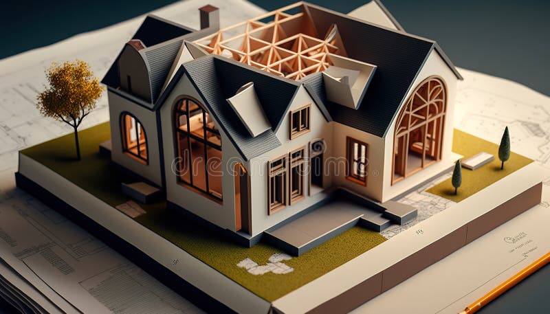 Residential Technical Drawing - Modern Home in 3D Render - Ai Generated ...