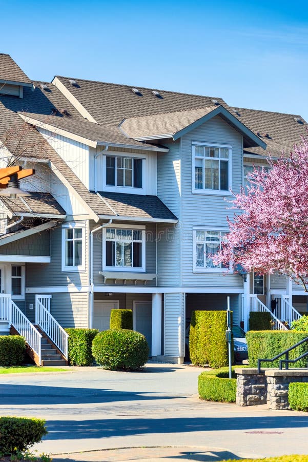 Residential Townhouse Building on Spring Sunny Day Stock Photo - Image ...