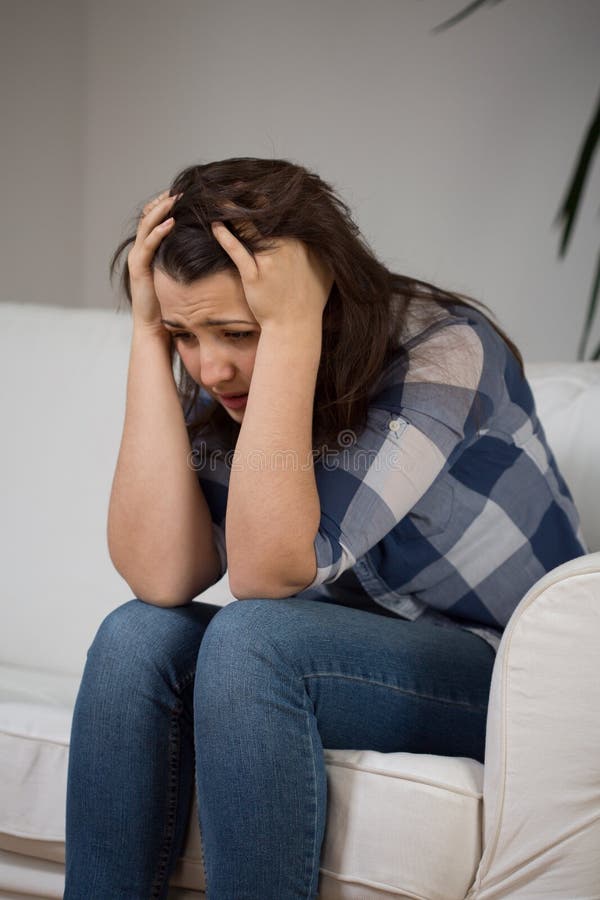 Resigned woman stock image. Image of problems, home, brunette - 56167063