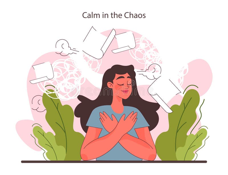 Resilience. Calm Female Character with Chaos Aroud Stock Vector ...