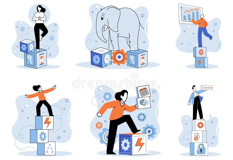 People Balancing on Blocks Highlighting Resilience and Innovation Stock ...