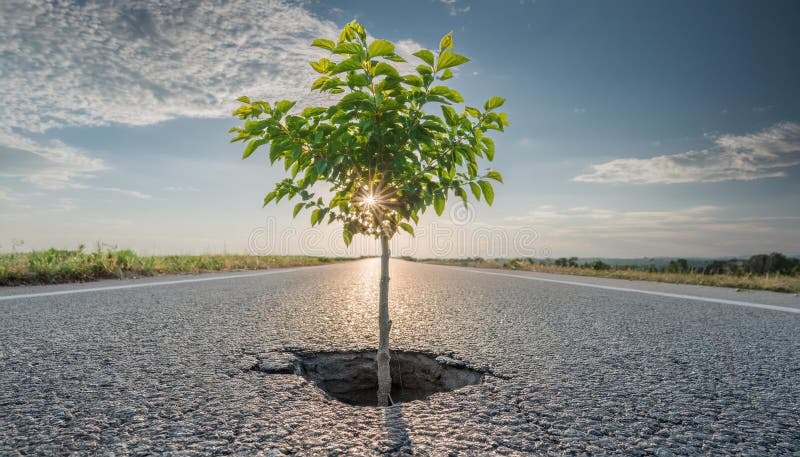 Resilience of Nature As a Tree Grows through a Crack in the Asphalt ...