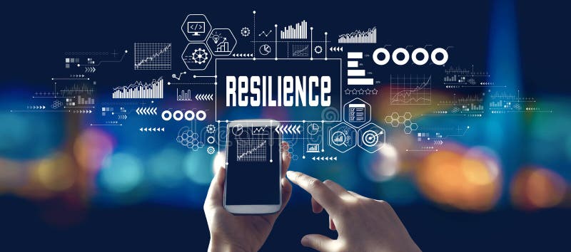 Resilience Theme with Person Using a Smartphone at Night Stock Image ...