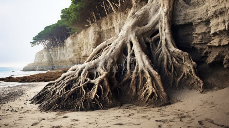 Exposed Oak Tree with Roots Stock Photo - Image of foundation, bark ...