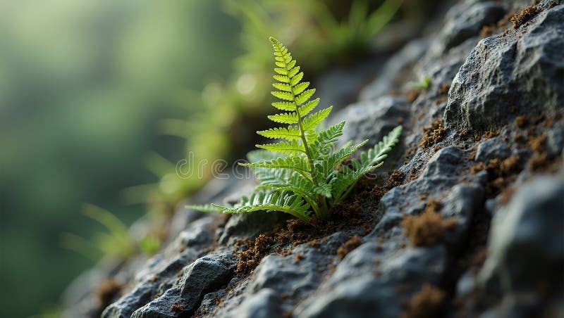 Resilient Fern Growing on Rocky Mountain Face Stock Illustration ...