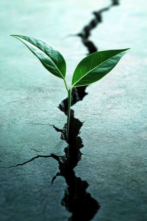 Resilient Green Plant Emerging from Cracked Concrete Symbolizing Growth ...
