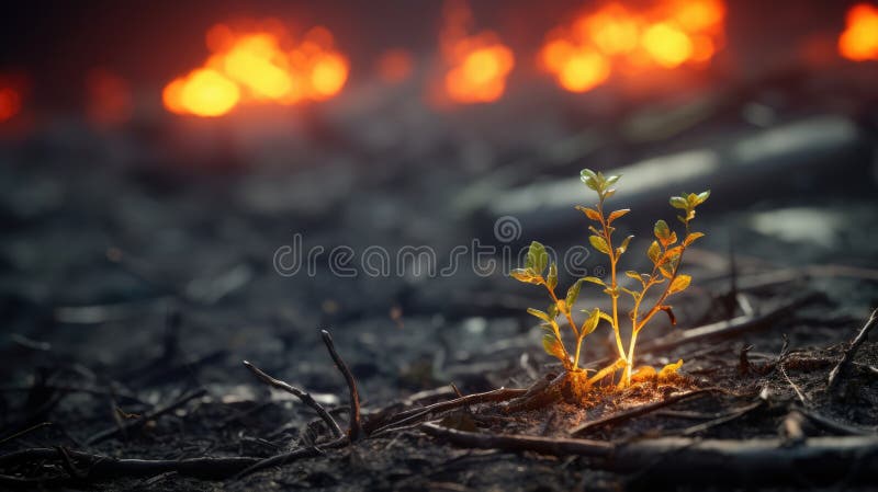 A Resilient Green Plant Emerging from Scorched Earth after a ...