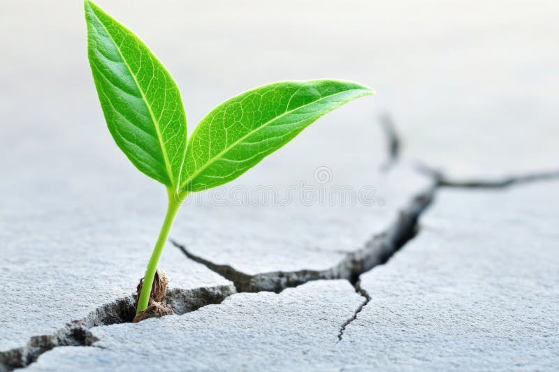 Resilient Green Plant Grows through Cracked Concrete Surface Stock ...