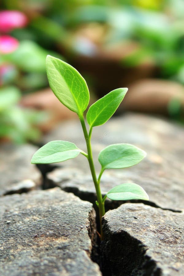 Resilient Green Seedling Breaking through Cracked Stone Surface Stock ...