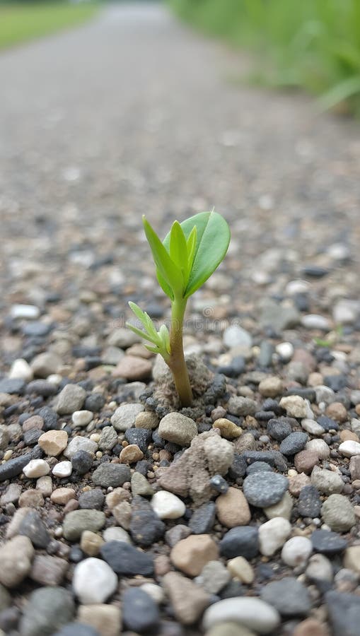 Resilient Green Sprout Emerging through Gravel Path Stock Illustration ...