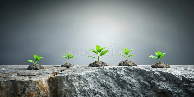 Resilient Growth Saplings Emerging from a Rocky Surface, Symbolizing ...