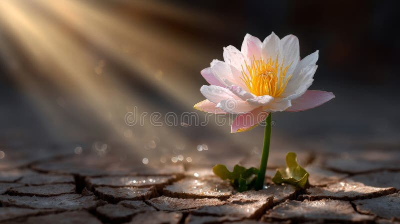 Resilient Lotus Flower Blooming through Cracked Earth in Sunlight Stock ...