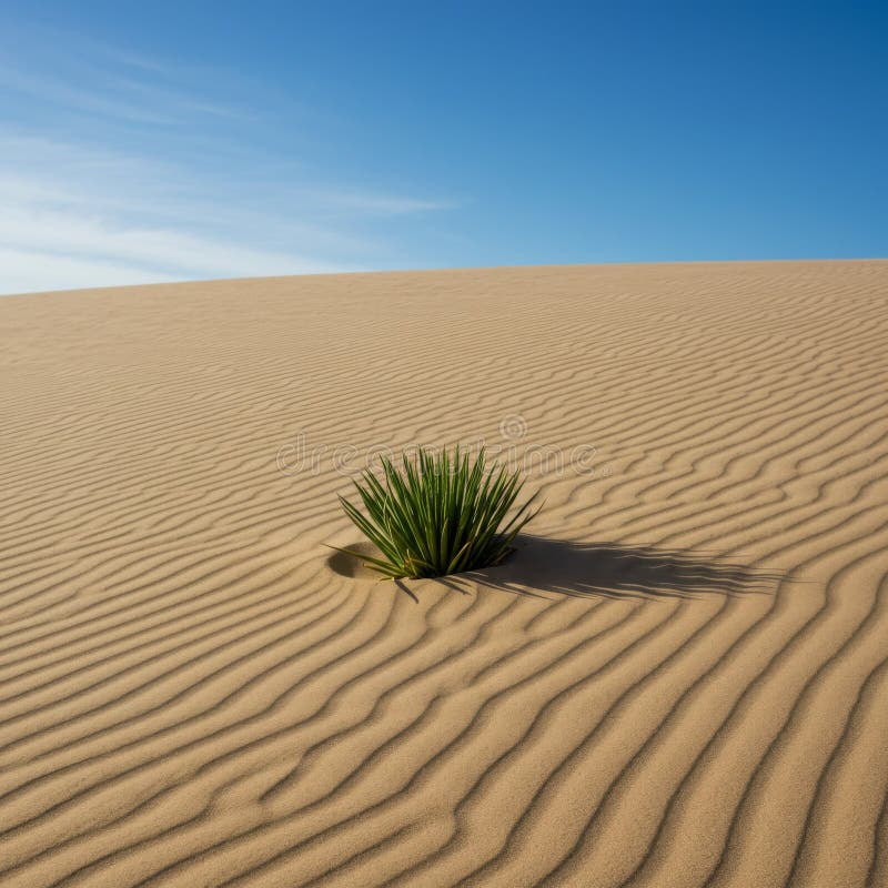 Resilient Plant in Tan Sand Dune Under Blue Sky Stock Illustration ...