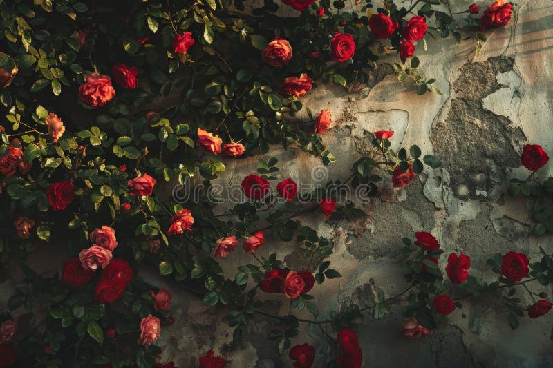 Resilient Roses Blooming Against Aged Concrete Wall. Generative AI ...