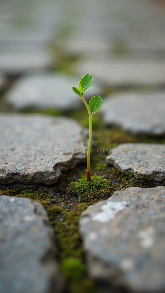 Resilient Sprout in Aged Cobblestone Pathway Stock Illustration ...