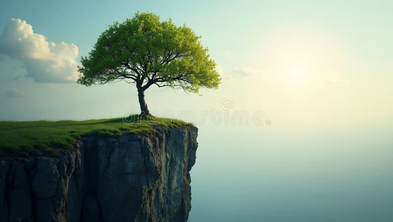 Resilient Tree on Cliff Edge Reaching for Sunlight Stock Illustration ...