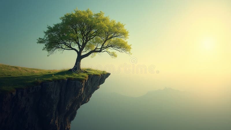 Resilient Tree on Cliff Edge Reaching for Sunlight Stock Illustration ...