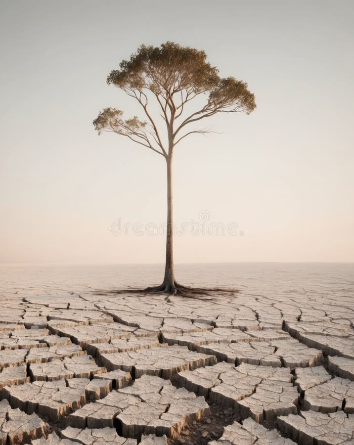 Resilient Tree Growing on Cracked Earth Surface. Stock Image - Image of ...