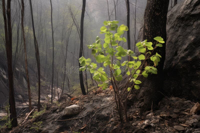 Resilient Tree Species with Fresh Leaves Post-fire Stock Illustration ...