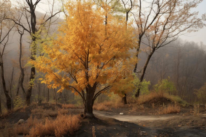 Resilient Tree Species with Fresh Leaves Post-fire Stock Illustration ...