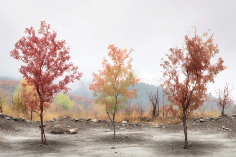 Resilient Tree Species with Fresh Leaves Post-fire Stock Illustration ...