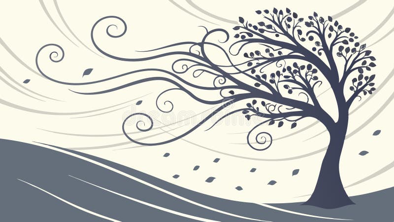 Resilient Tree in Strong Wind, Against a Gusty Sky, Vector Design ...