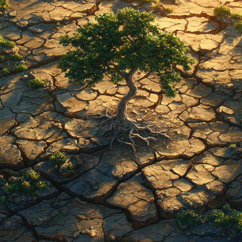 Resilient Tree Thriving in Arid Environment Surrounded by Cracked Earth ...