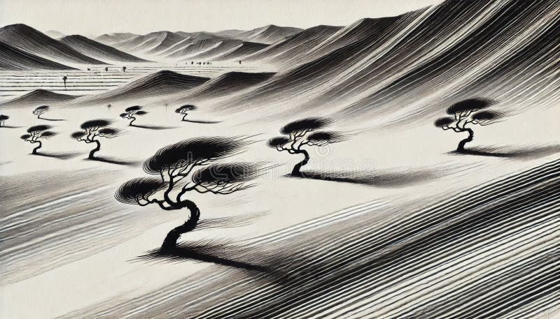 Resilient Trees in a Harsh Landscape Stock Illustration - Illustration ...