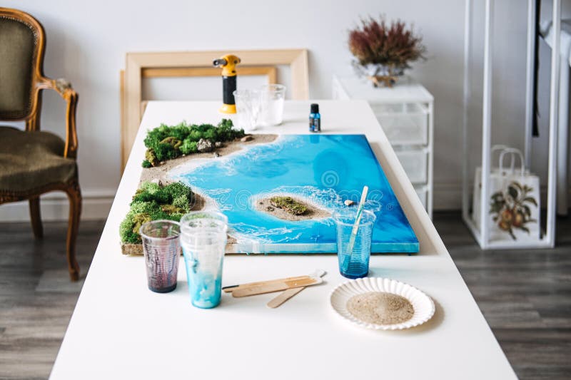 Resin Art Project Depicting a Coastal Landscape, Creative DIY Craft ...