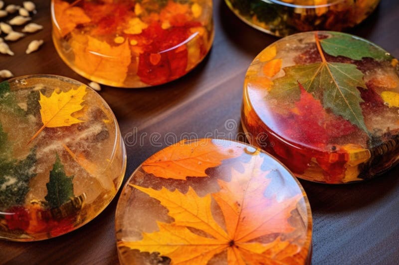 Resin Coasters with Vibrant Fall Leaves Inside Stock Photo - Image of ...