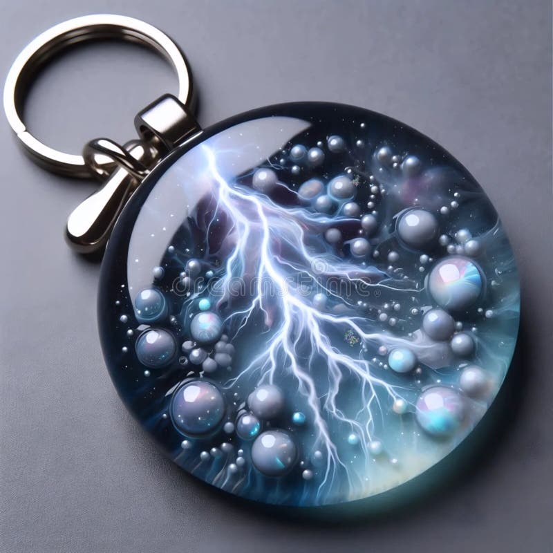 A Resin Keychain with Bubble Raindrops and Lightning Effect, Ai ...