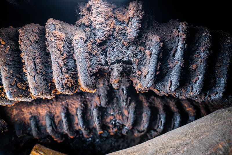 Resin and Soot on the Pipes of a Solid Fuel Boiler Close-up Stock Photo ...