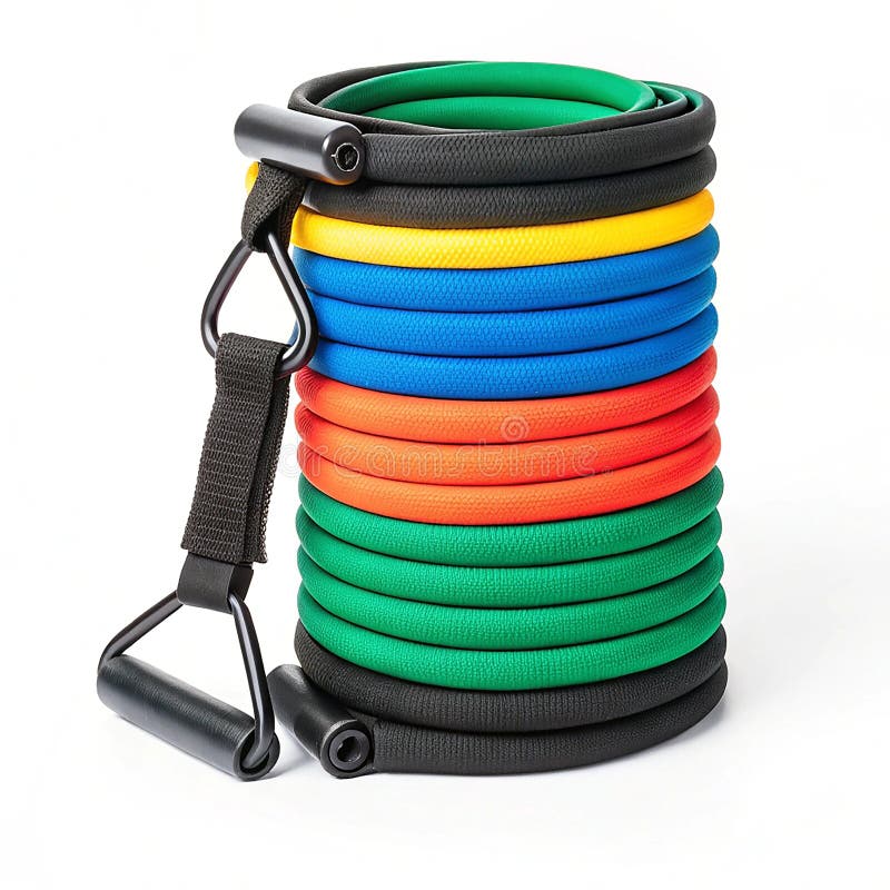 Resistance Bands with Handles Stack on White Background Stock ...