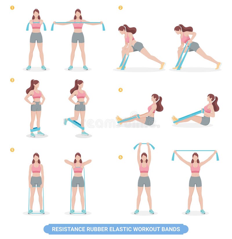 Resistance Rubber Elastic Women Workout Bands Illustration Stock Vector ...