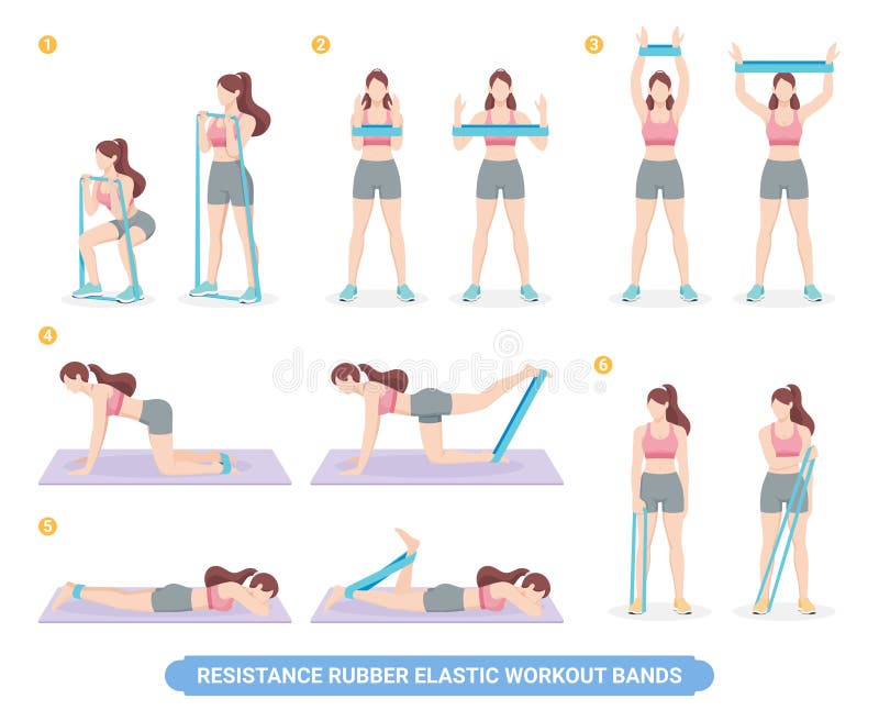 Resistance Rubber Elastic Women Workout Bands Illustration Stock Vector ...