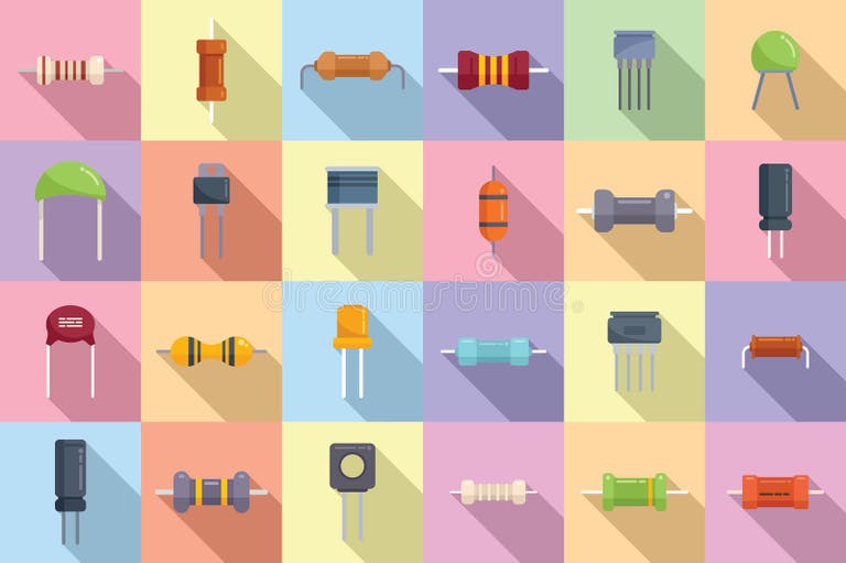 Resistor Icons Set Flat Vector. Capacitor Chip Stock Vector ...
