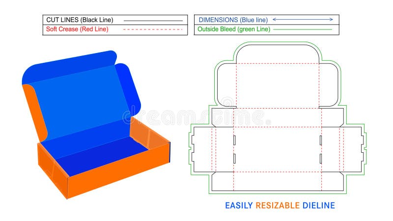 Shipping Box, Rectangle Box, Rectangular Box, Dieline Template Stock ...