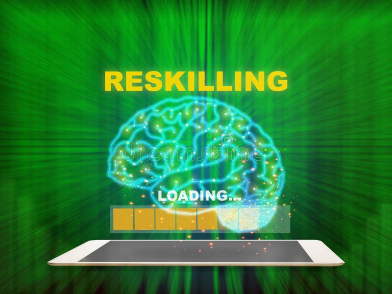 Growth Mindset Loading with Brain on Digital Computer Tablet on Busy ...