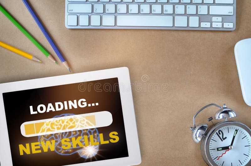 New Skills Loading with Brain on Digital Computer Tablet with Colored ...