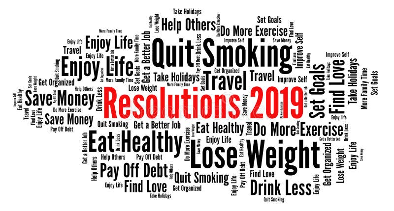 Resolutions 2019 Word Cloud Stock Illustration - Illustration of happy ...