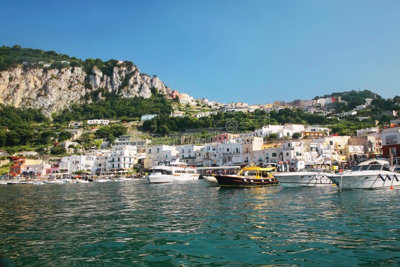 Capri harbor stock photo. Image of village, hill, port - 13712114