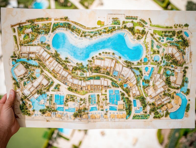 Resort Architectural Plan Showing Pools and Buildings Stock ...