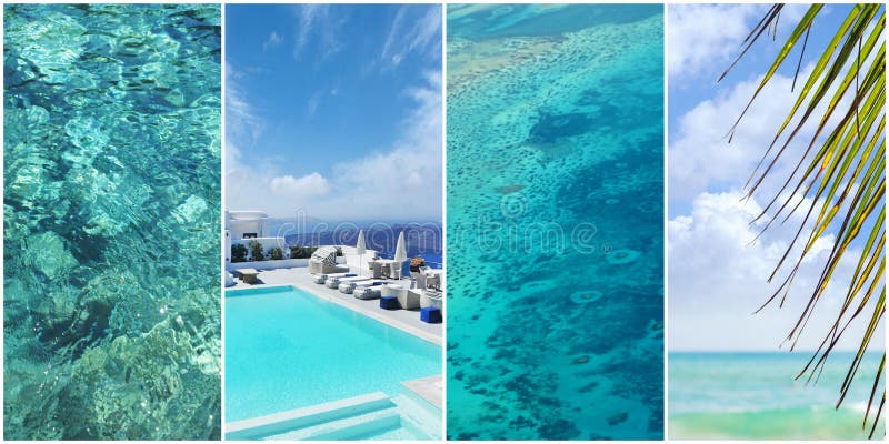 A Collage of Resort Images with Sky and Water Stock Photo - Image of ...