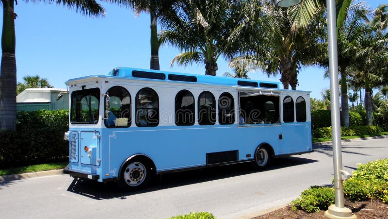 Resort Bus on Palm Trees Street Stock Photo - Image of beaches ...
